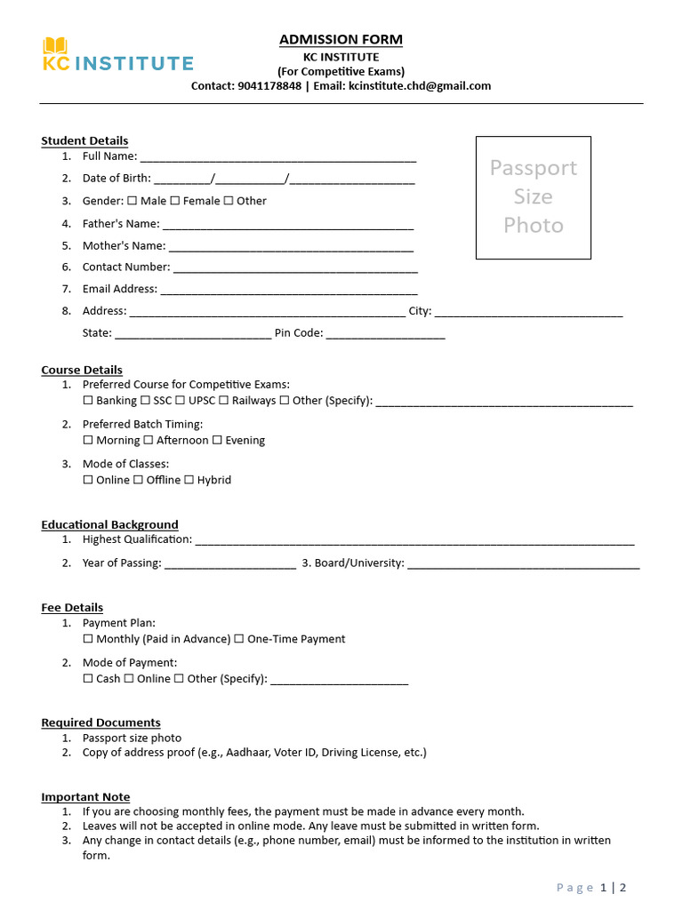 ADMISSION FORM KC | PDF | Authentication