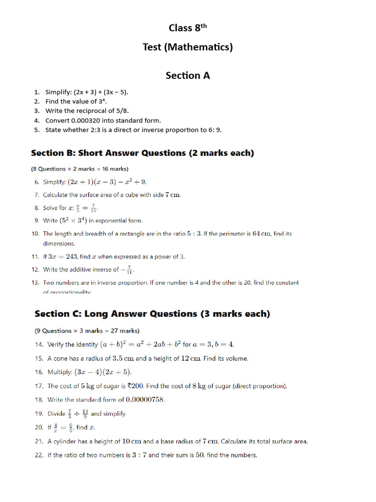 Class 8th | PDF