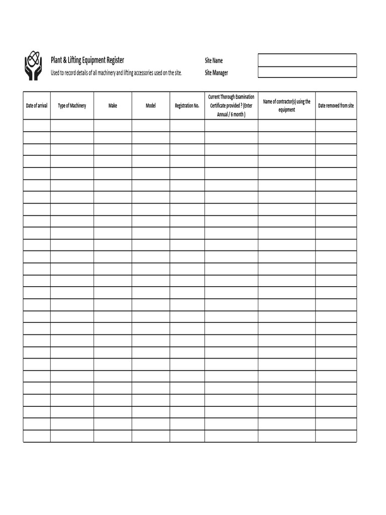 Plant & Lifting Equipment Log | PDF