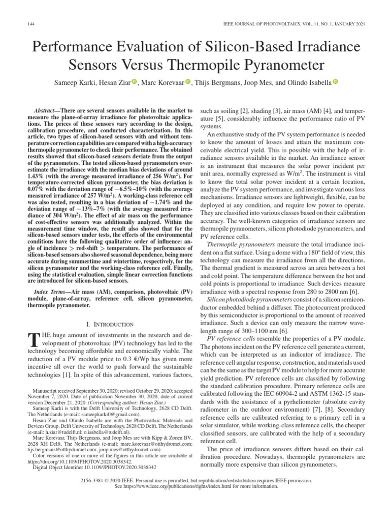 Performance Evaluation of Silicon-Based Irradiance Sensors Versus ...
