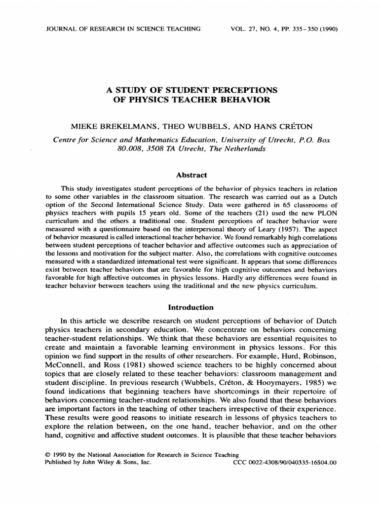 Student Perceptions of Physics Teachers | PDF | Teachers | Curriculum