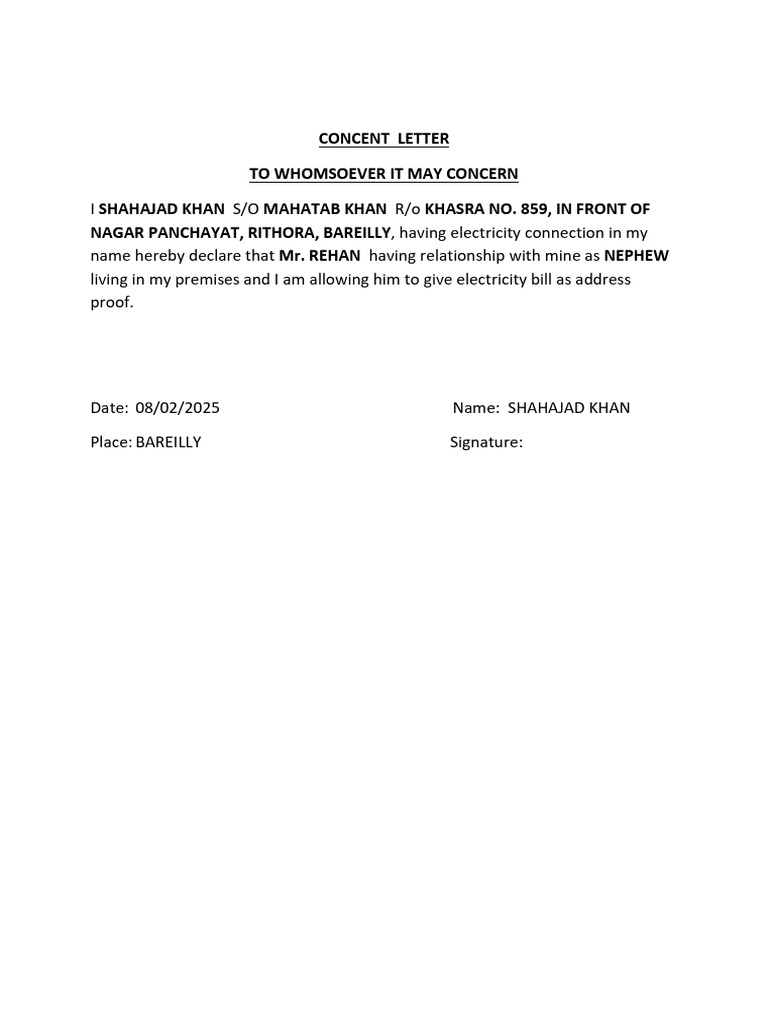 Address Proof Consent Letter | PDF