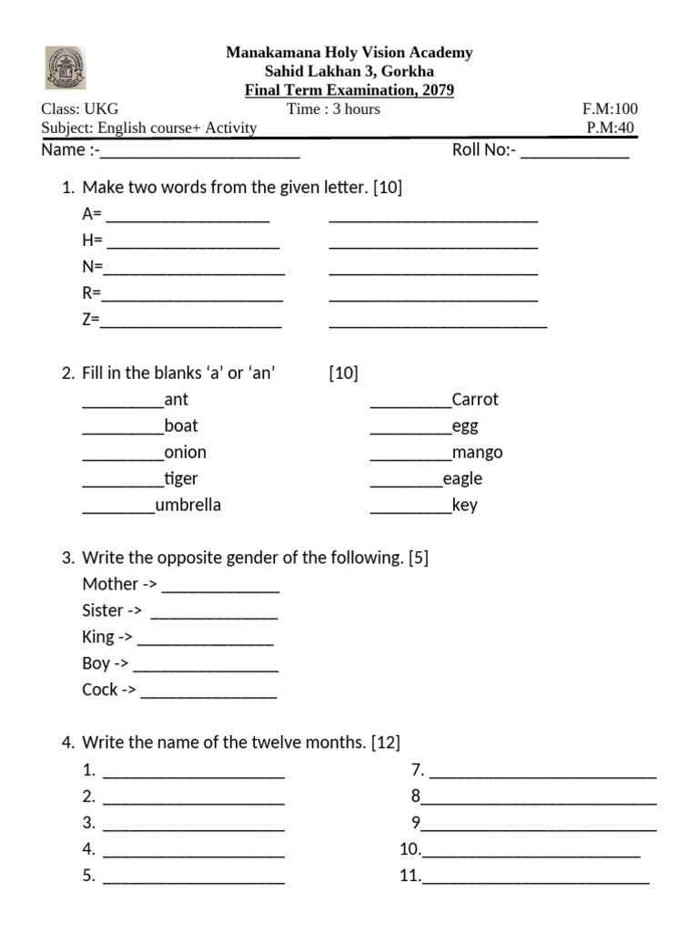 Class UKG English Course +activity | PDF | Play (Activity)