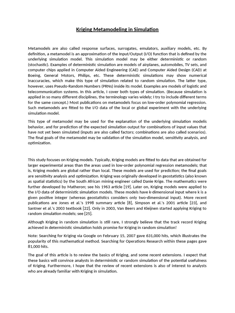 Kriging Metamodeling in Simulation | PDF | Simulation | Applied Mathematics