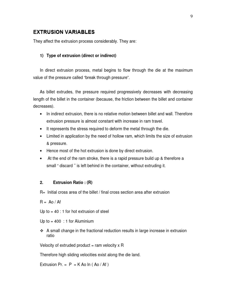 Extrusion Variables | PDF | Extrusion | Deformation (Engineering)