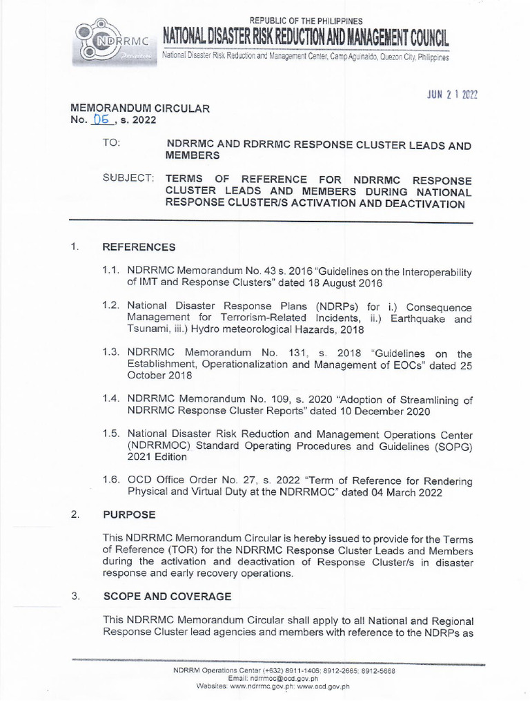 NDRRMC Memorandum Circular No 05 S 2022 | PDF