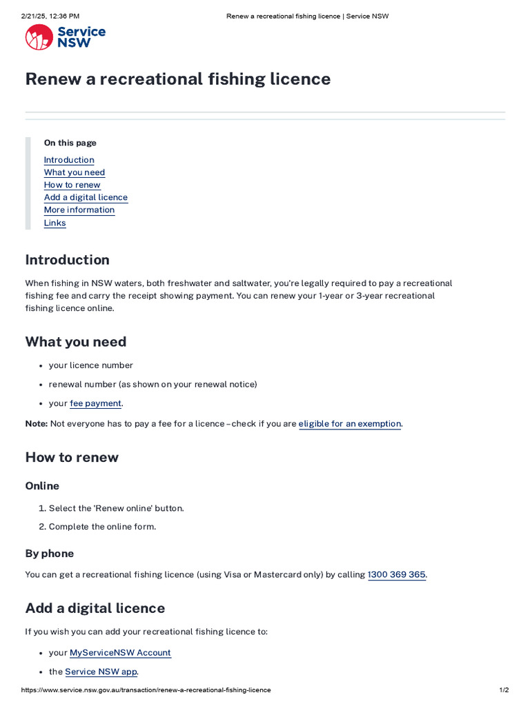 Renew a recreational fishing licence _ Service NSW_pdf1 | PDF