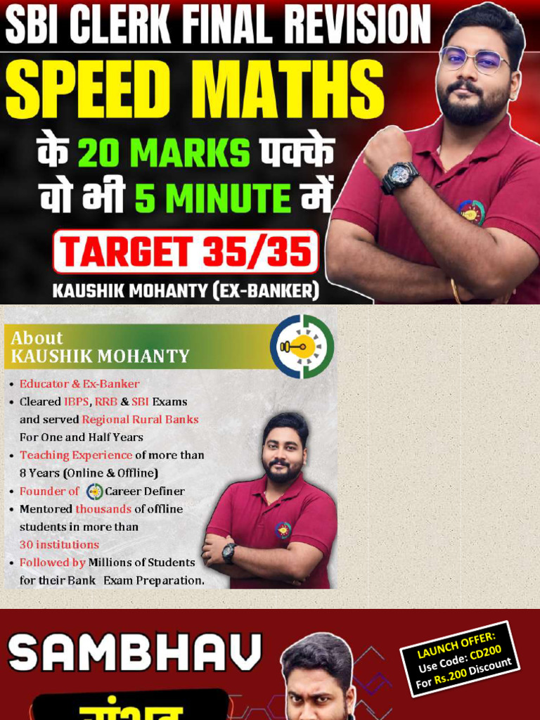 150 Most Expected Speed Math For SBI Clerk | PDF | Arithmetic | Mathematics
