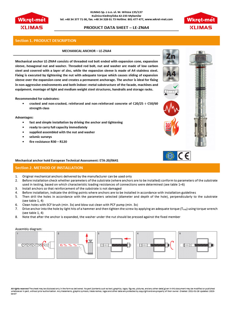 KLIMAS LE-ZNA4 PDS | PDF | Screw | Nut (Hardware)