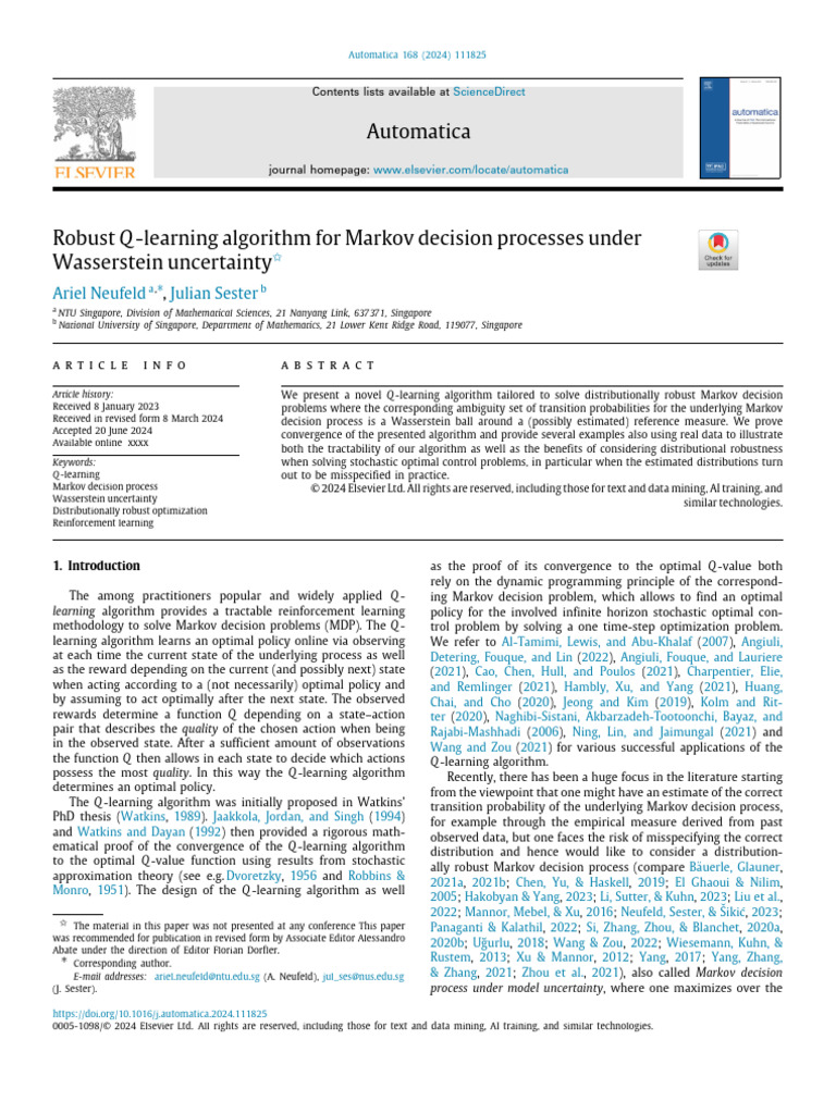2024(Automatica Re)Robust Q-learning algorithm for Markov decision processes under Wasserstein ...