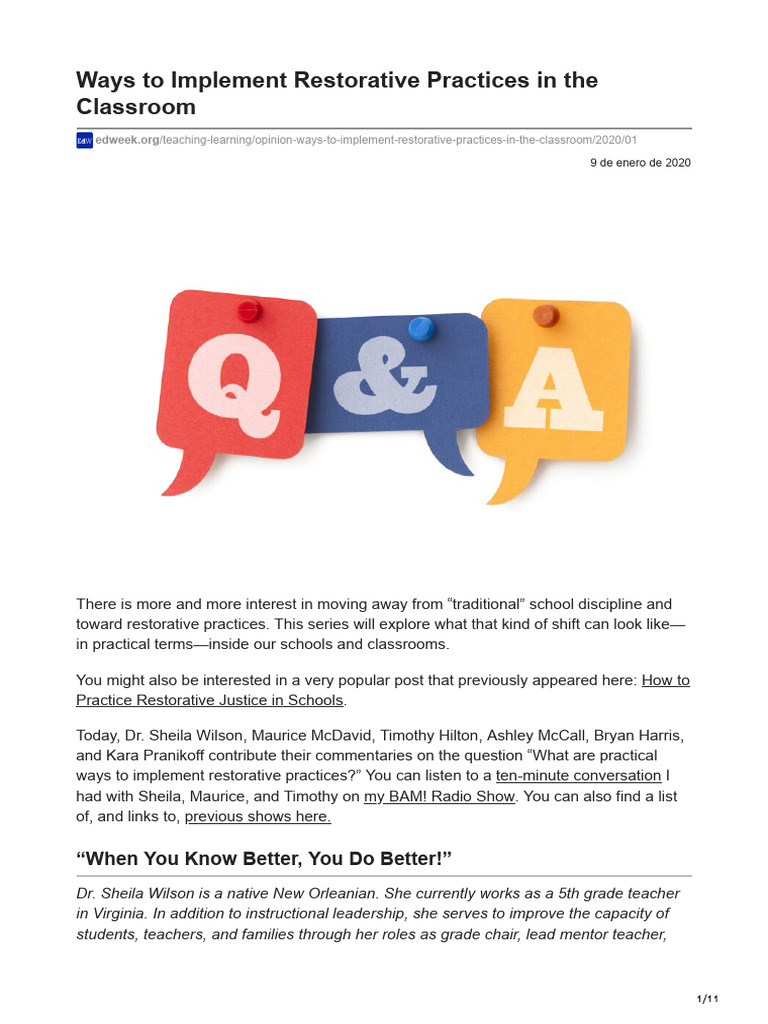 Implementing Restorative Practices in Classrooms | PDF | Teachers ...