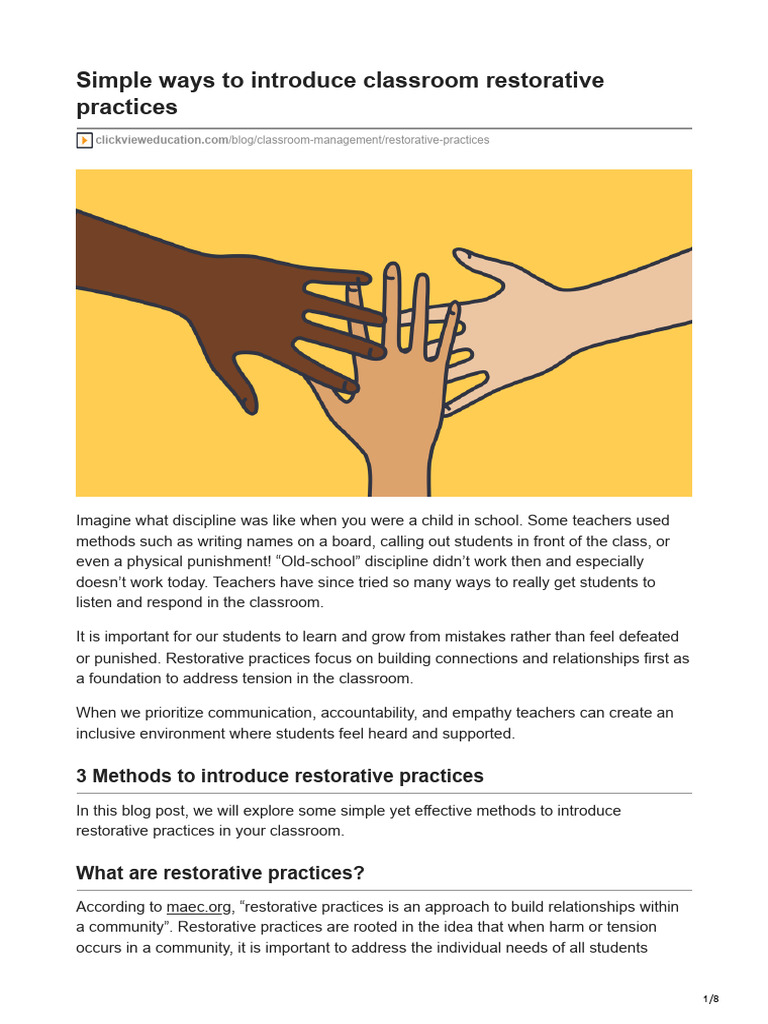 Simple Ways To Introduce Classroom Restorative Practices | PDF | Disciplines | Classroom