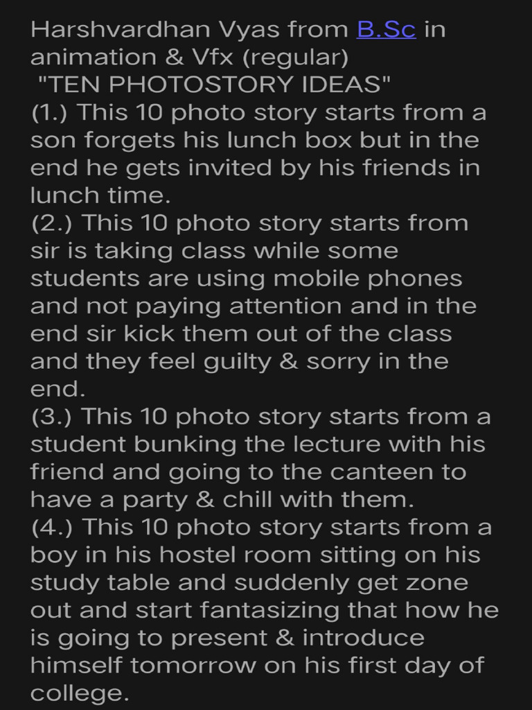 TEN PHOTO STORY IDEA, Harshvardhan Vyas | PDF