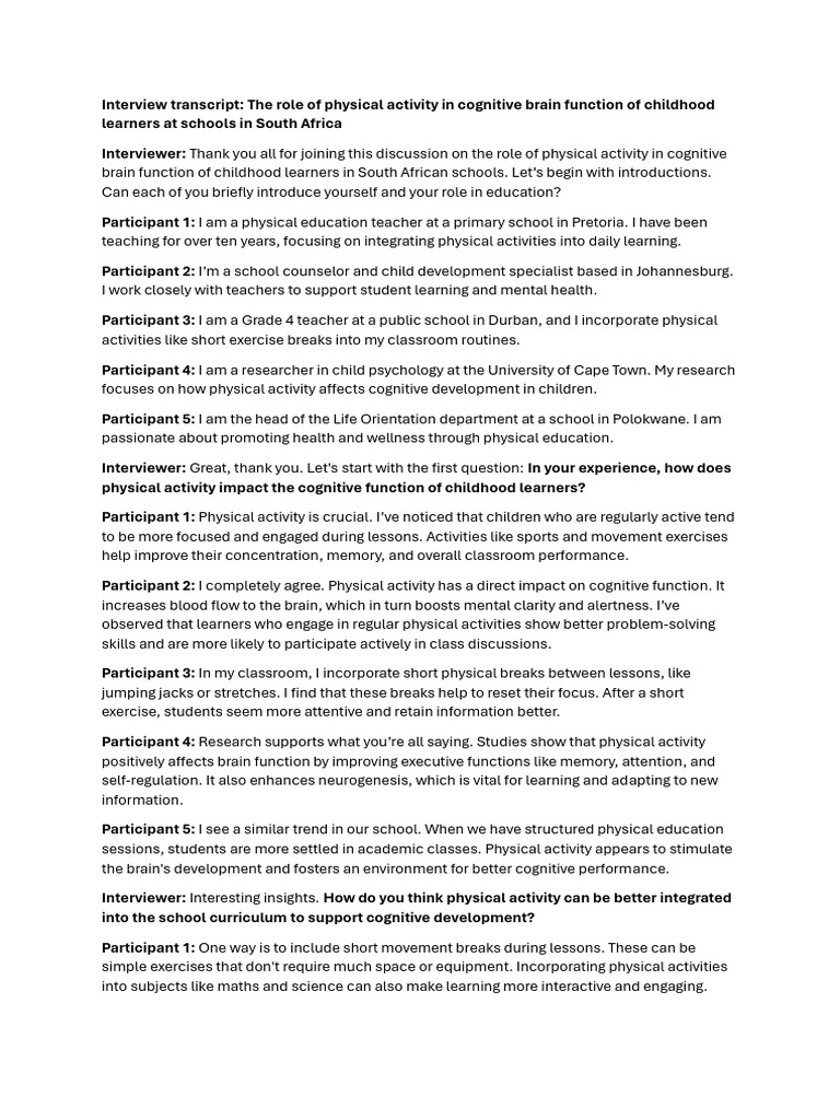 Interview Transcript The Role of Physical Activity in Cognitive Brain ...