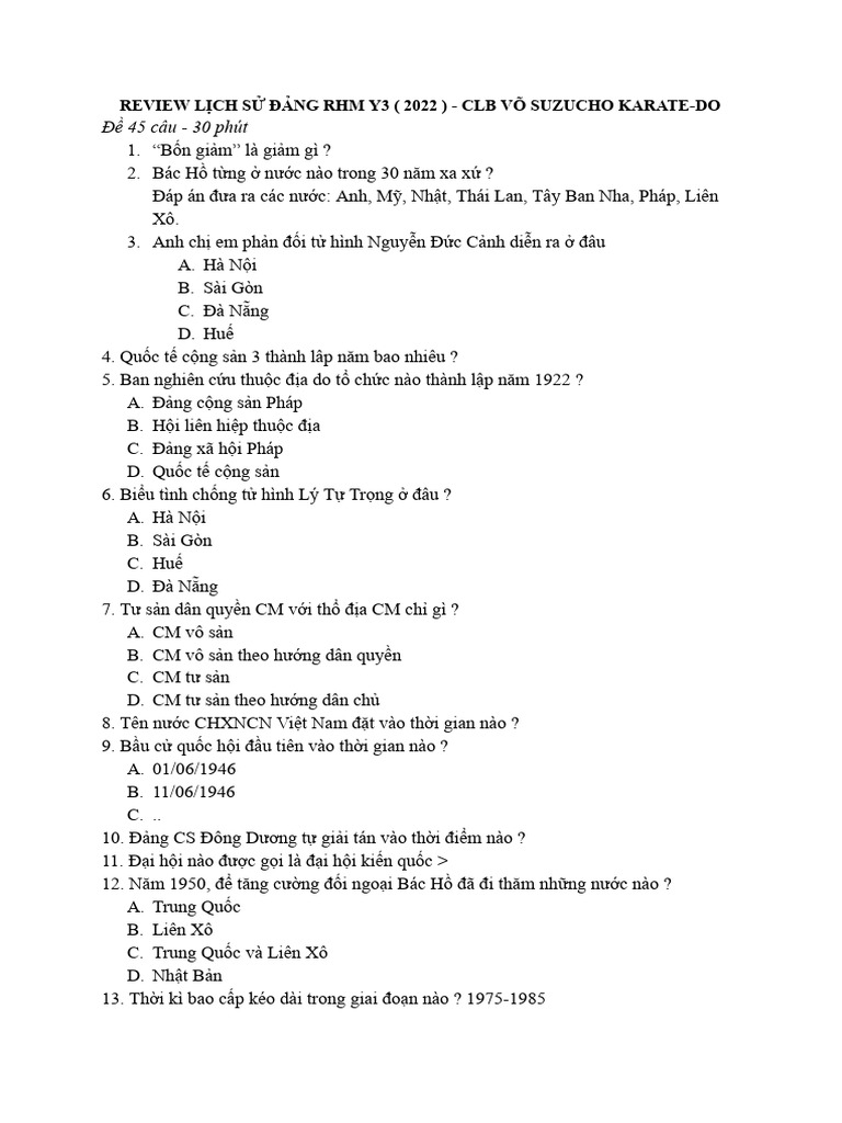 Review Lịch Sử Đảng RHM Y3 2022 | PDF