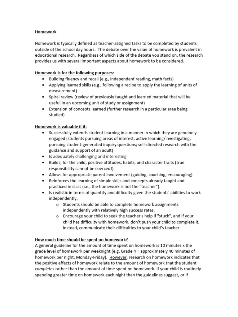 Homework Guidelines For Parents | PDF | Homework | Learning