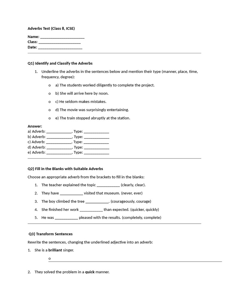 ADVERBS WORKSHEET | PDF | Adverb | Linguistic Typology