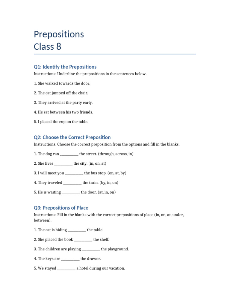 8TH Preposition | PDF