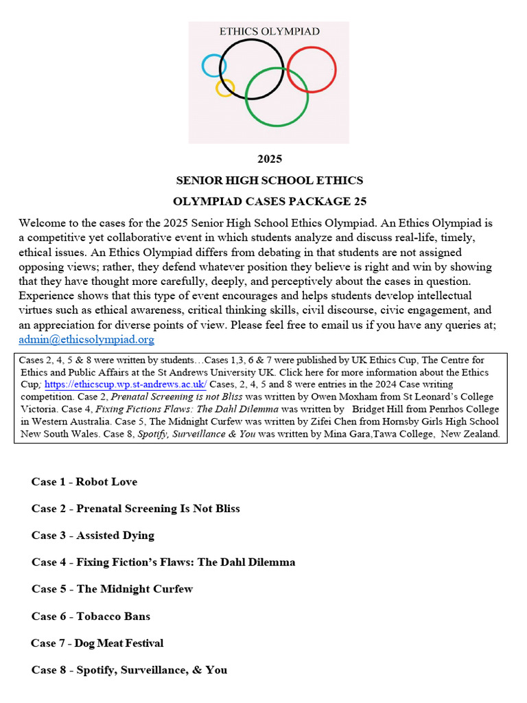 Ethics Olympiad SHSCases 2025 | PDF | Down Syndrome
