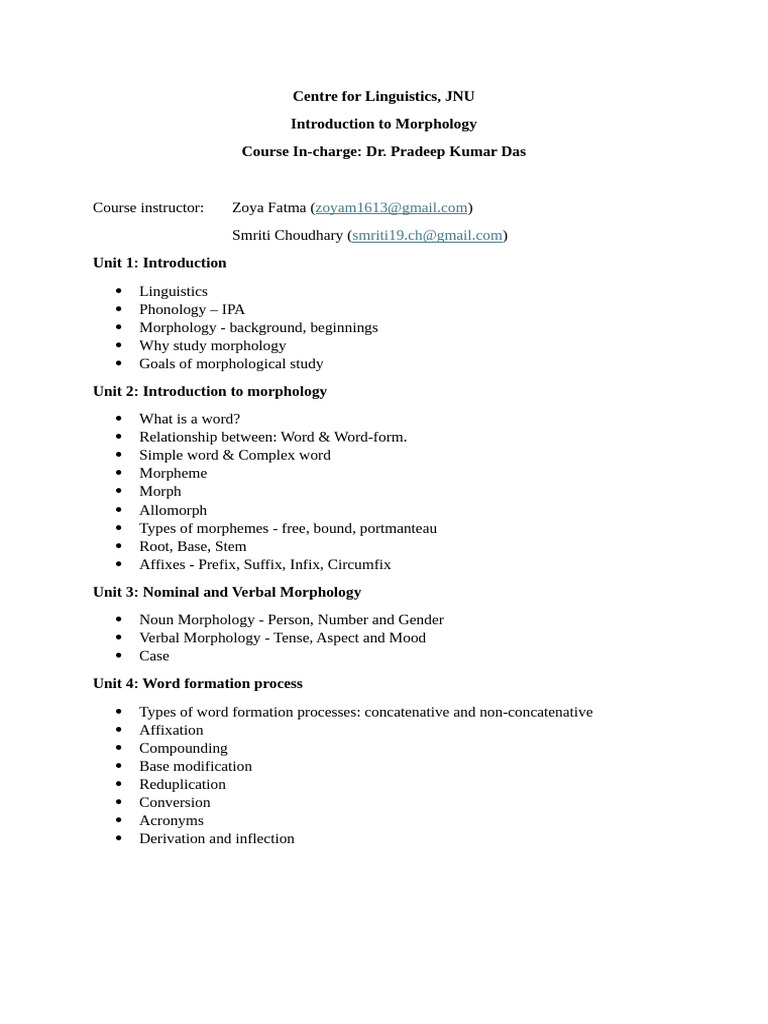 Intro to Morphology Course | PDF