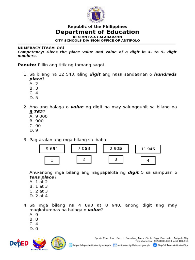 ELLNA Reviewer Numeracy LC1 Day1 | PDF