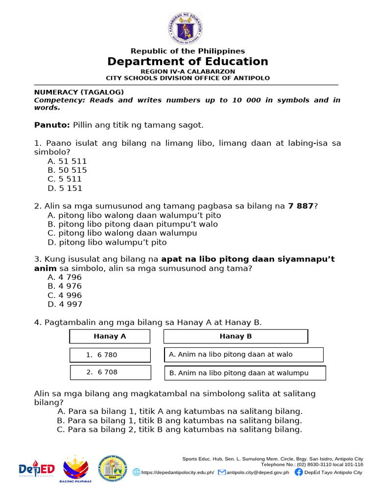 ELLNA Reviewer Numeracy LC2 Day2 | PDF