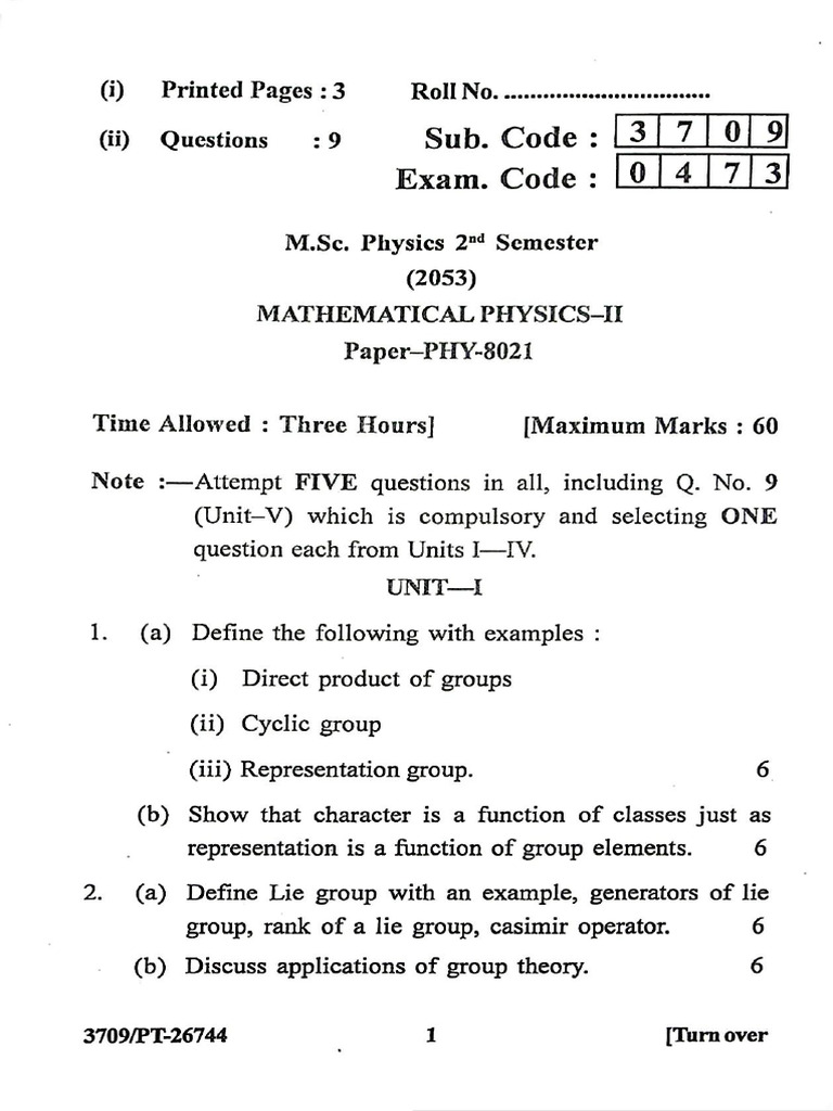 MSC - Physics - 2nd Sem - PHY-8021 - Mathematical Physics-II - May 2023 | PDF