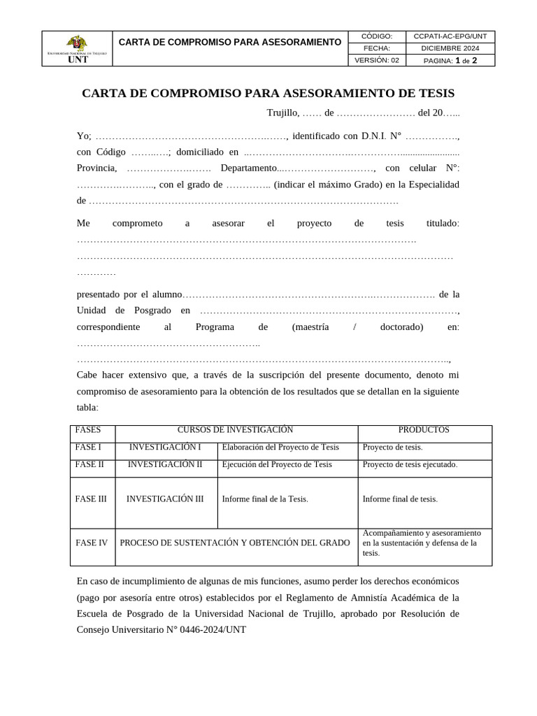 Carta de Compromiso Asesor - Amnistía EPG 2025 | PDF | Doctorado