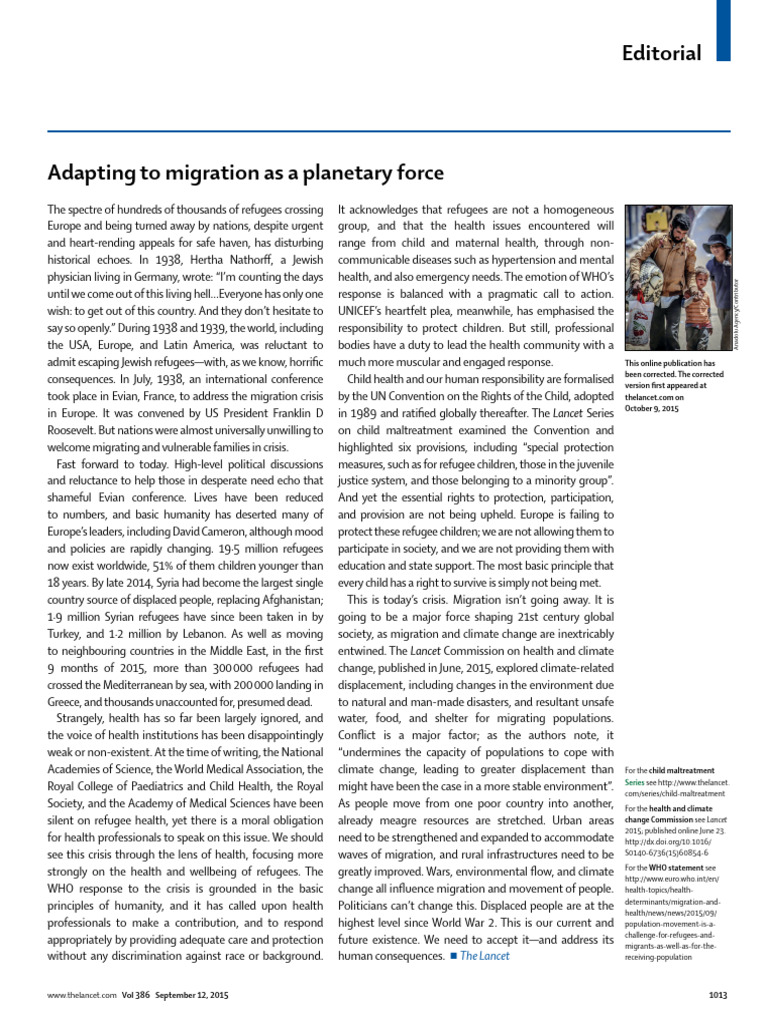 Adapting To Migration As A Planetary Force - Lancet | PDF | Refugee ...