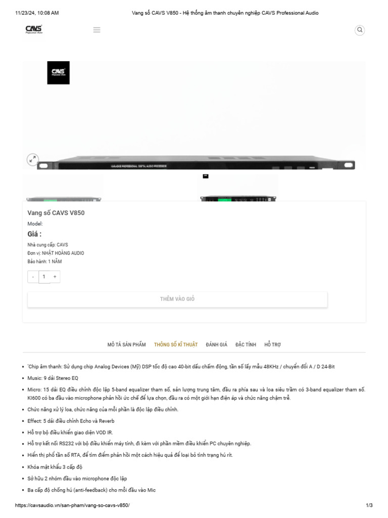 2311. Vang số CAVS V850 - CAVS Professional Audio | PDF