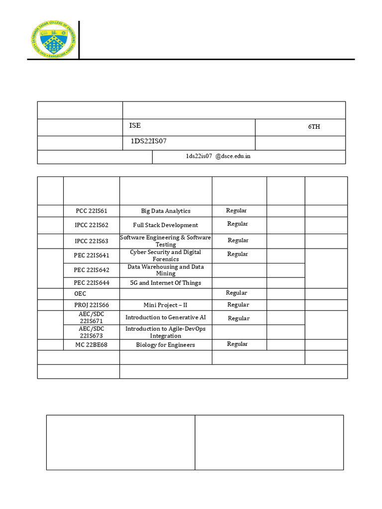 Dsce-Course Registration Form - 6th Sem. - 2024-25 | PDF | Information And Communications ...