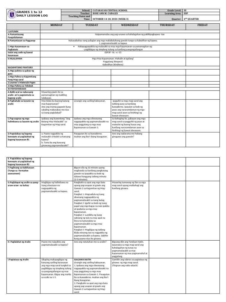 DLL - Esp 3 - Q2 - W3 | PDF