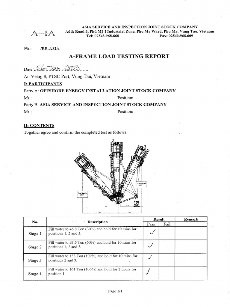 18.3 - LOAD TEST Load Test Report For The A-Frame - 26012025 | PDF