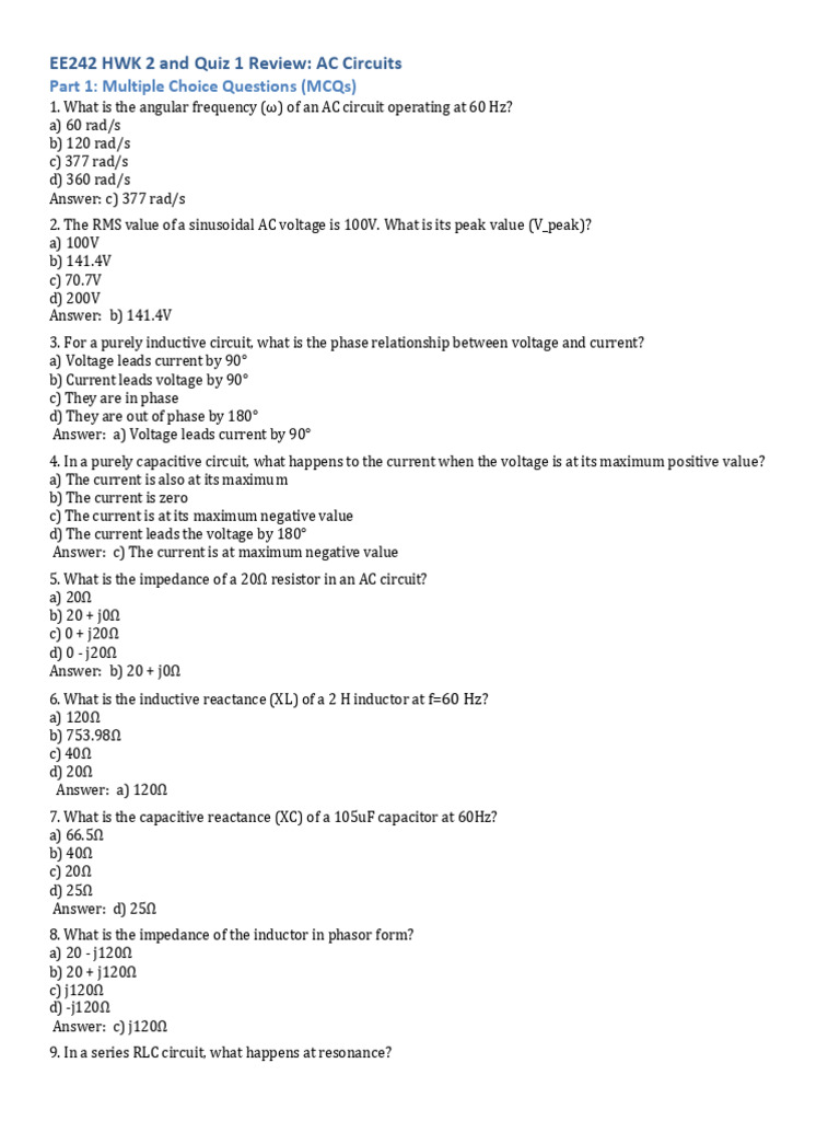 HWK2 AC_Circuit_Analysis_Questions | PDF | Electrical Impedance | Electrical Network