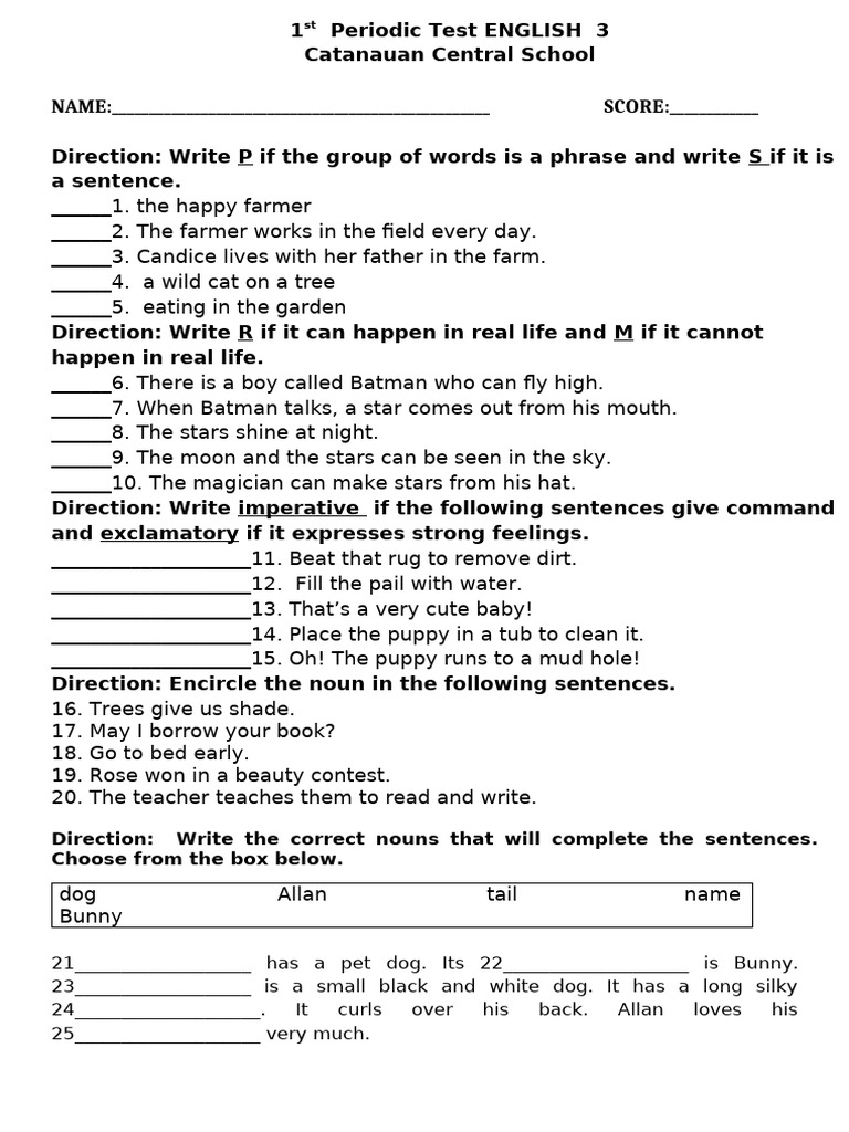 Catanauan Central School English Test | PDF | Linguistic Morphology ...