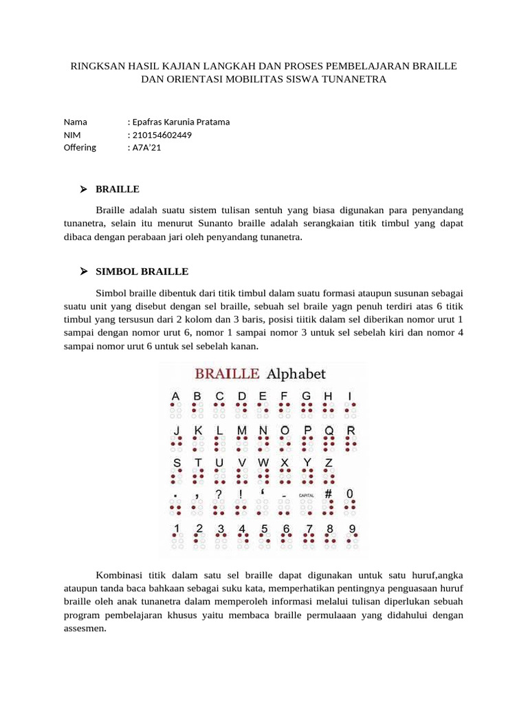 Pembelajaran Huruf Braille untuk Tunanetra | PDF