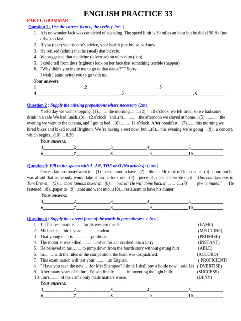 English Grammar and Vocabulary Practice | PDF | English Language ...
