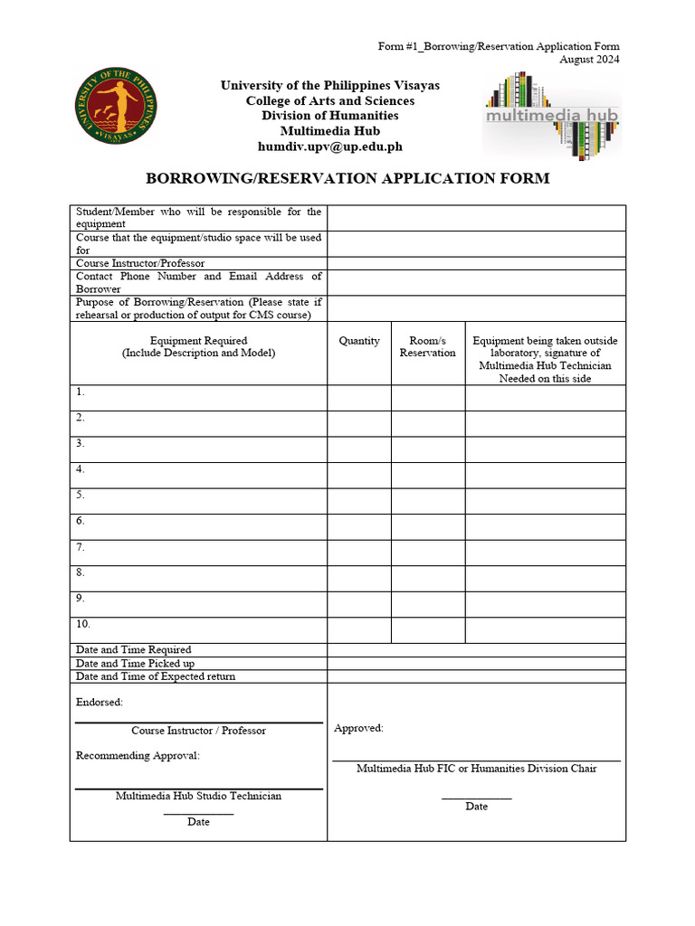 Borrowing/Reservation Application Form | PDF | Computing