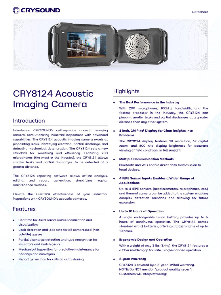 CRY8120 Series Acoustic Imaging Camera Datasheet | PDF | Camera | Microphone
