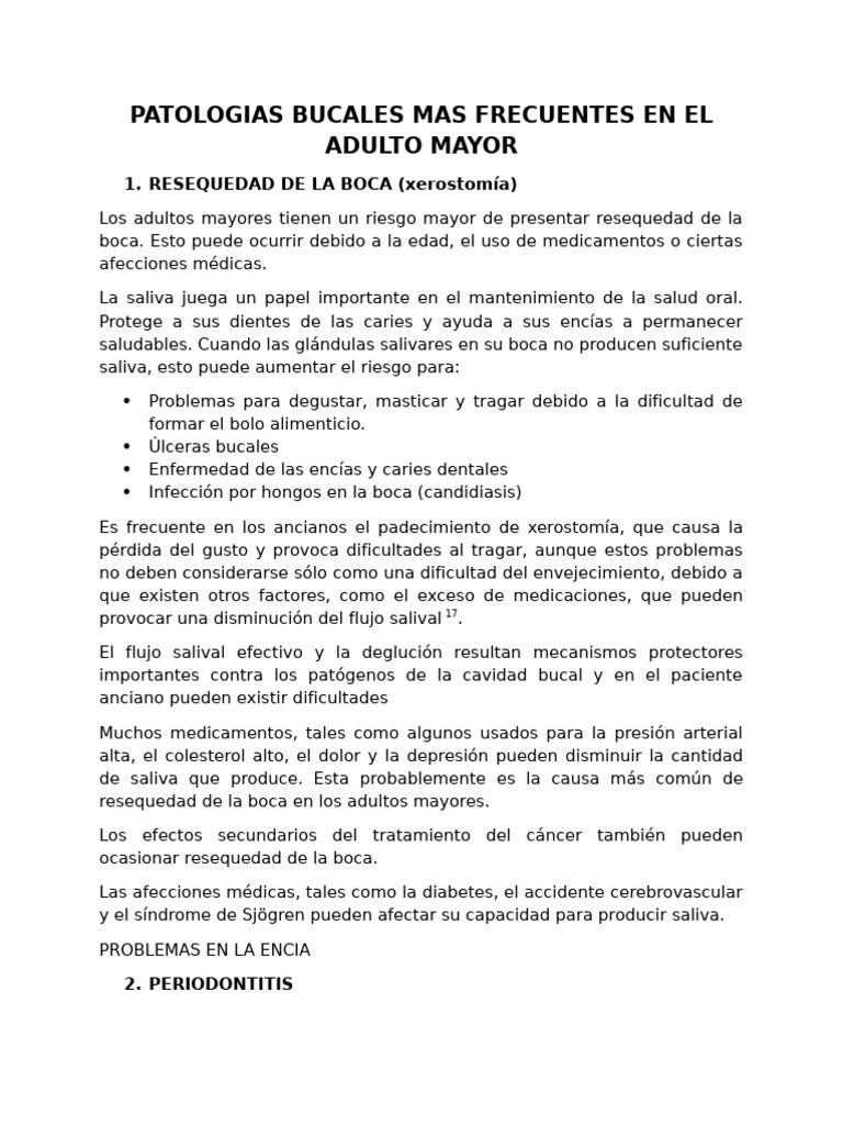 Patologías bucales en adultos mayores | PDF | Especialidades Medicas ...