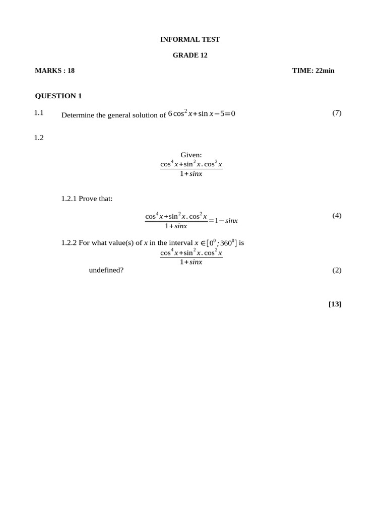 Term 1 Test Trig Soln of Triangles#1 | PDF | Trigonometric Functions ...