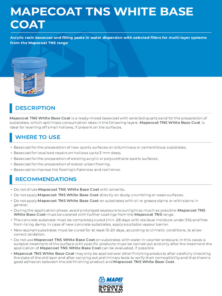 Mapecoat TNS White Base Coat Guide | PDF | Concrete | Water