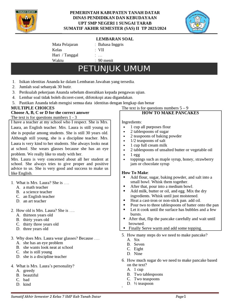 Pas Genap Basing 2023-2024 | PDF | Pancake | Foods