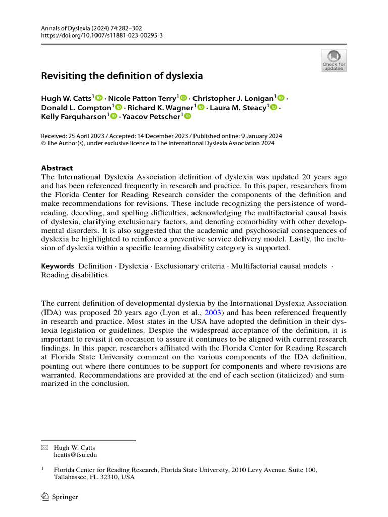 Revisiting The Definition of Dyslexia | PDF | Dyslexia | Orthography