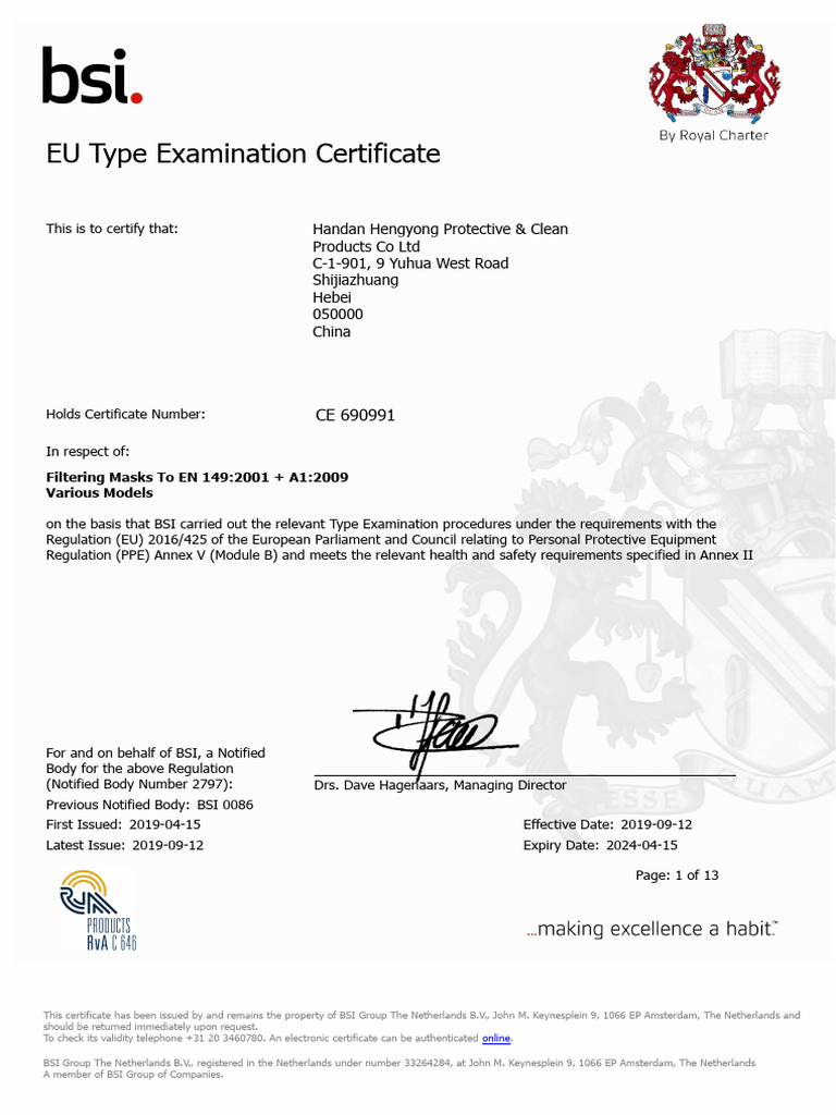 BSI Test Certificate - FFP2 - 16635042 - 2020 06 15 1 | PDF
