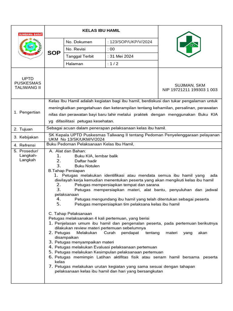 Sop Kelas Ibu Hamil | PDF