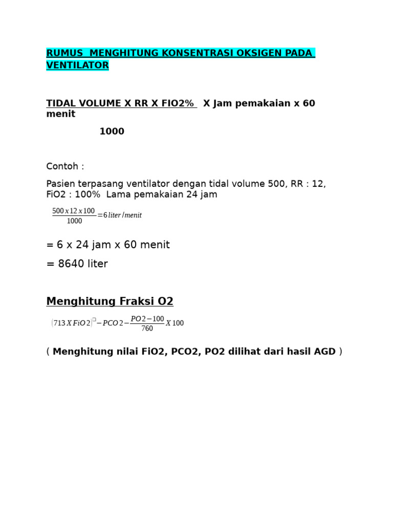 Rumus Menghitung Konsentrasi Oksigen Pada Ventilator | PDF
