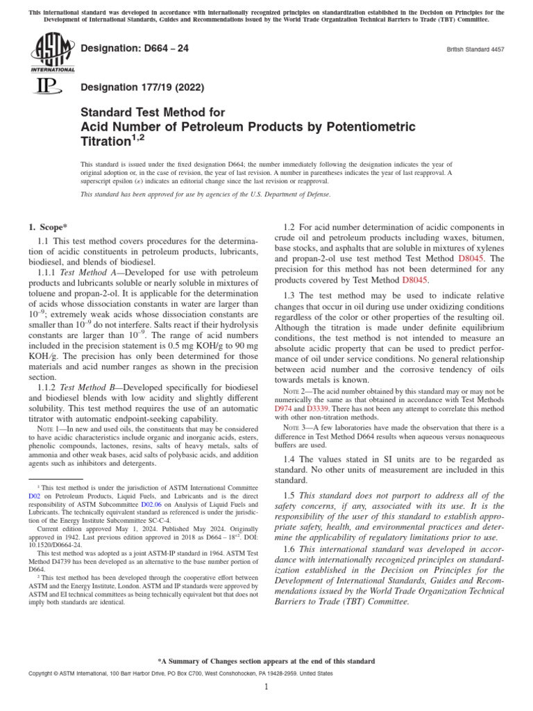 Astm D664-24 | PDF | Titration | Chemistry