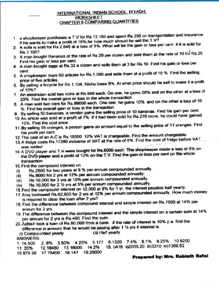 International Indian School Riyadh Worksheet | PDF | Prices | Interest