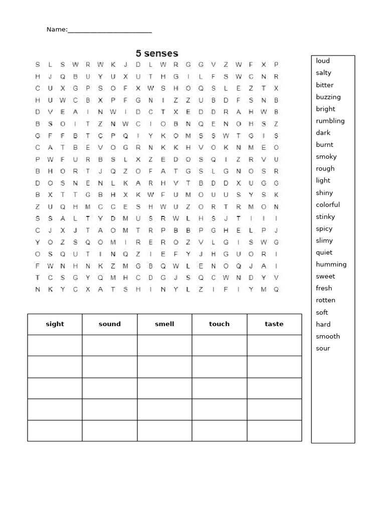 5 Senses Word Search | PDF